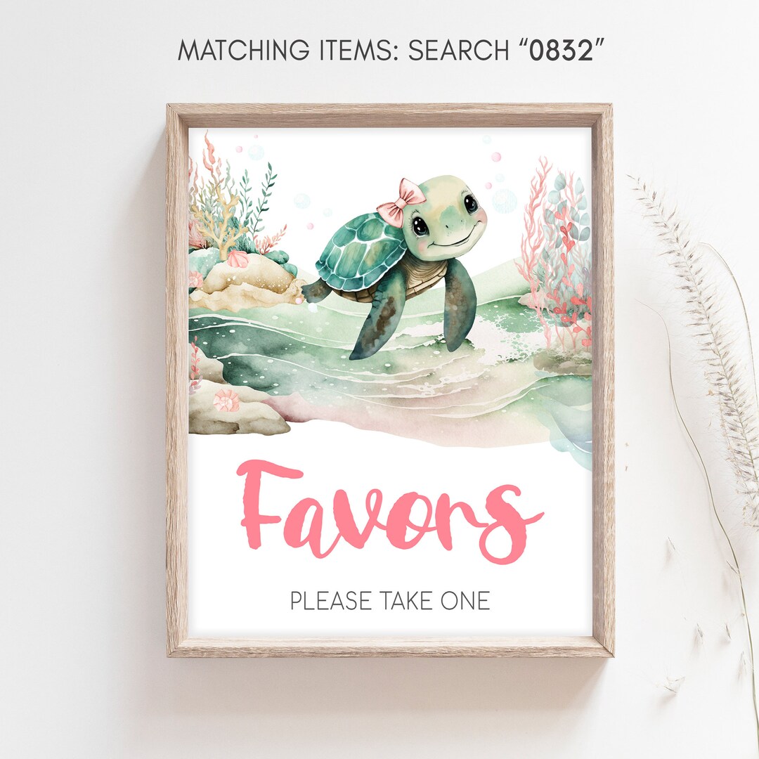 Sea Turtle Baby Shower Favors Sign, Pink Under the Sea Baby Shower ...