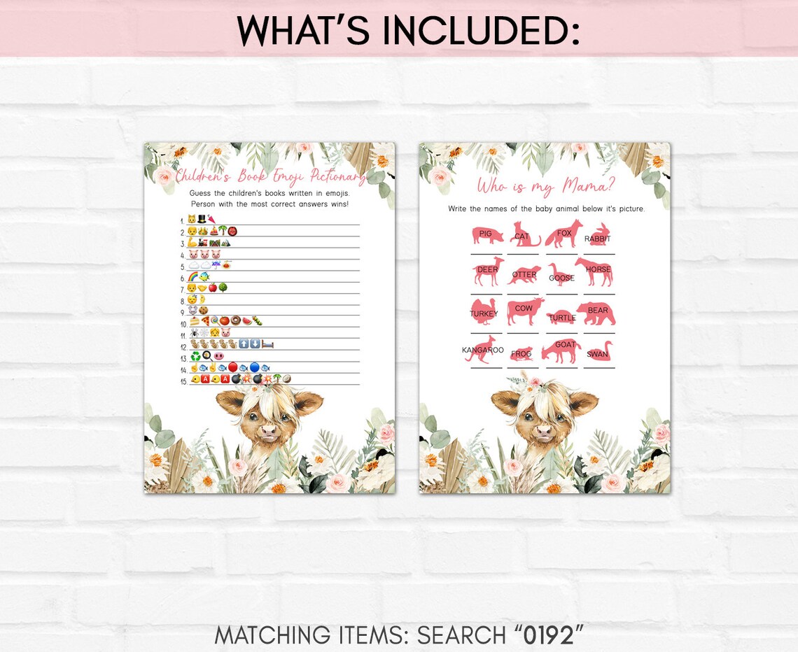 Highland Cow Baby Shower Games Bundle Pink Floral Cow Baby - Etsy