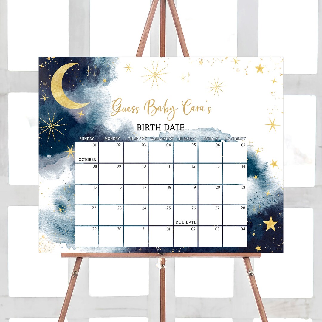 Editable We Are Over the Moon Baby Shower Due Date Calendar, Boy Moon ...