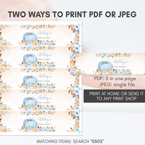 Editable Fall Blue Pumpkin Baby Shower Bottle Label, Boy Little Pumpkin ...