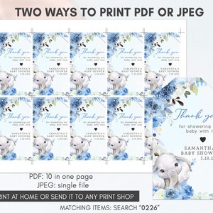 Editable Blue Elephant Baby Shower Favor Tags, Boy Baby Shower Diaper ...