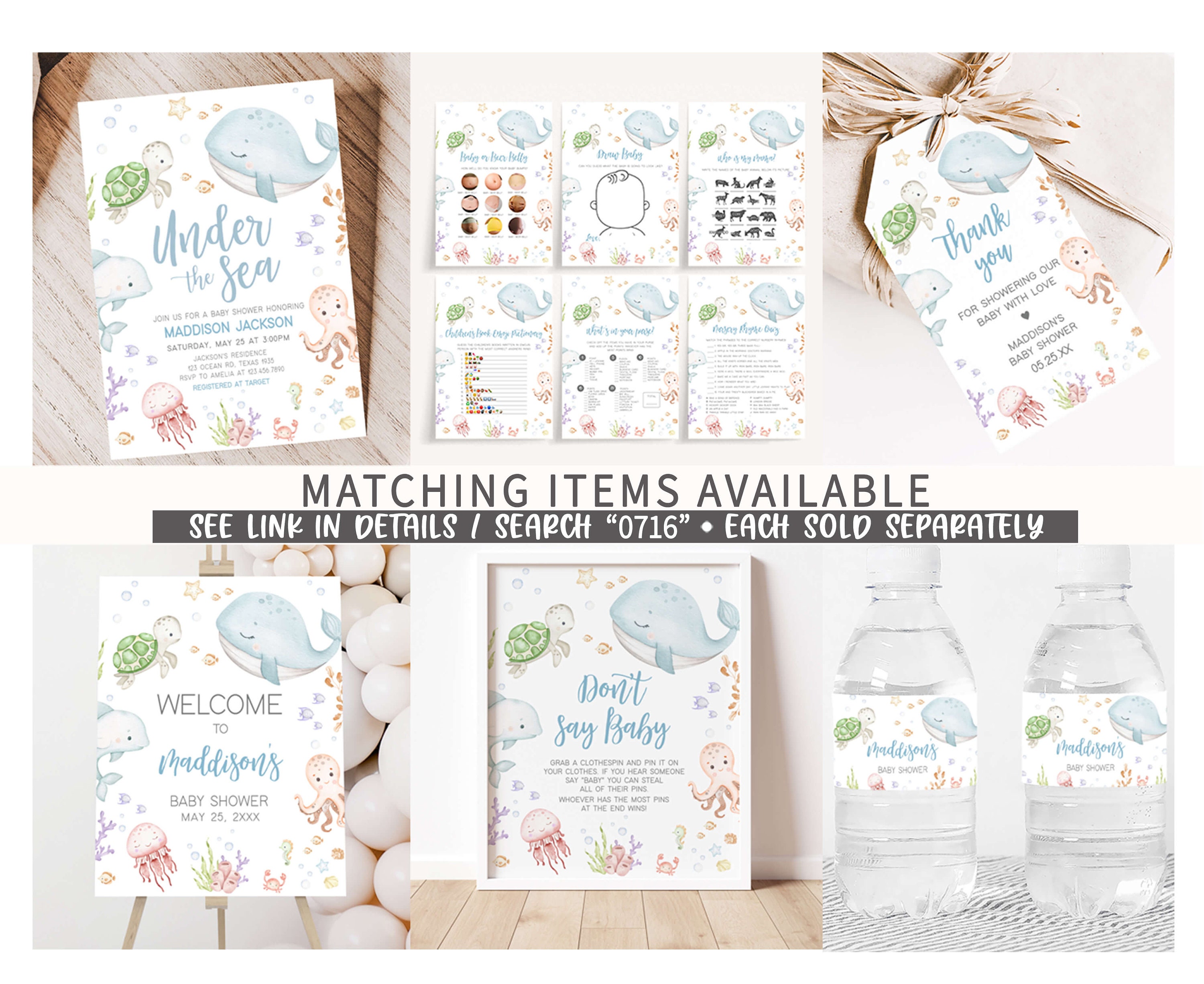 Editable Under the Sea Baby Shower Games Bundle, Neutral Nautical Baby ...