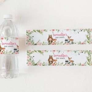 Editable Floral Woodland Baby Shower Bottle Labels, Woodland Animals ...