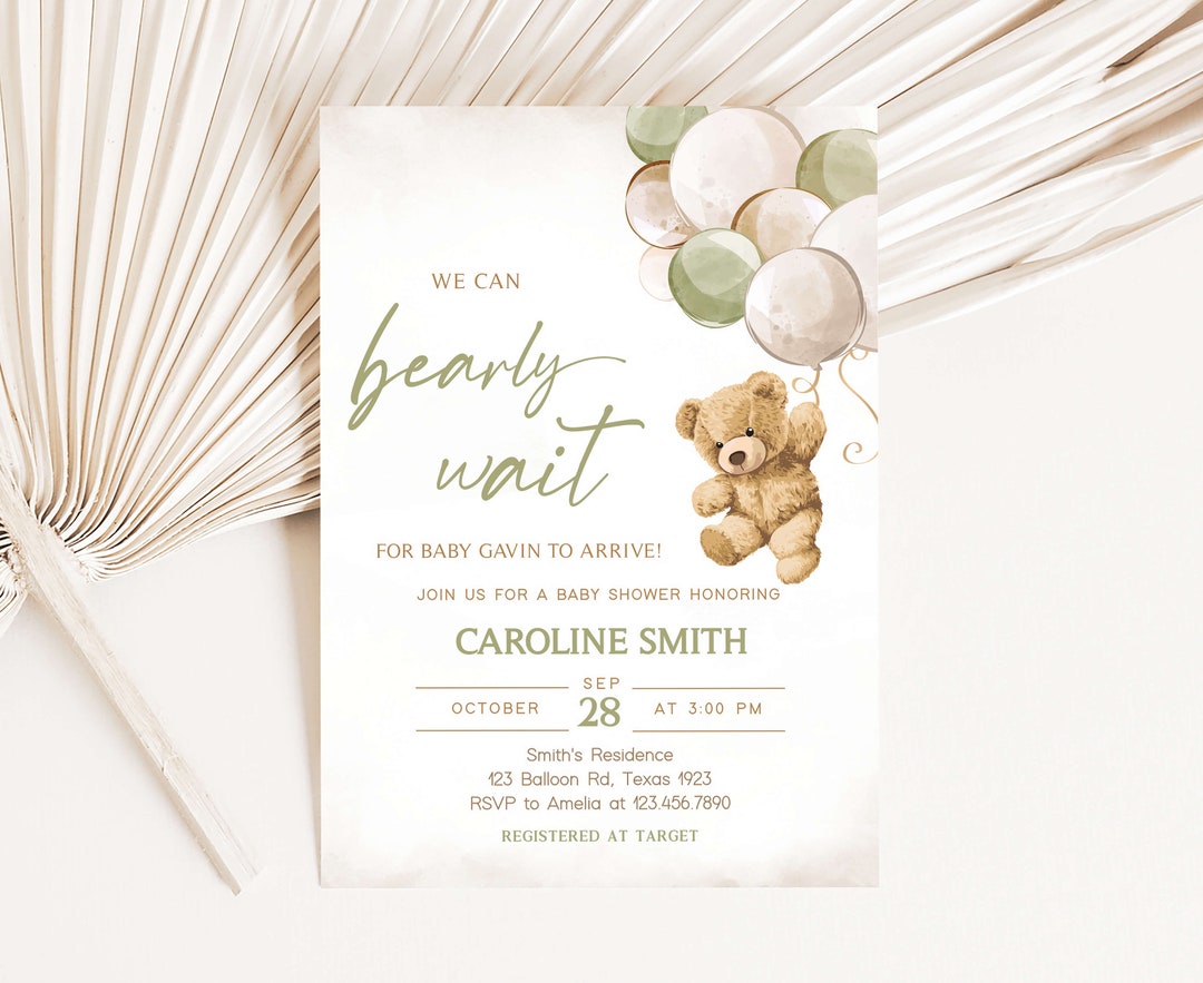Editable Gender Neutral Bear Baby Shower Invitation, We Can Bearly Wait ...