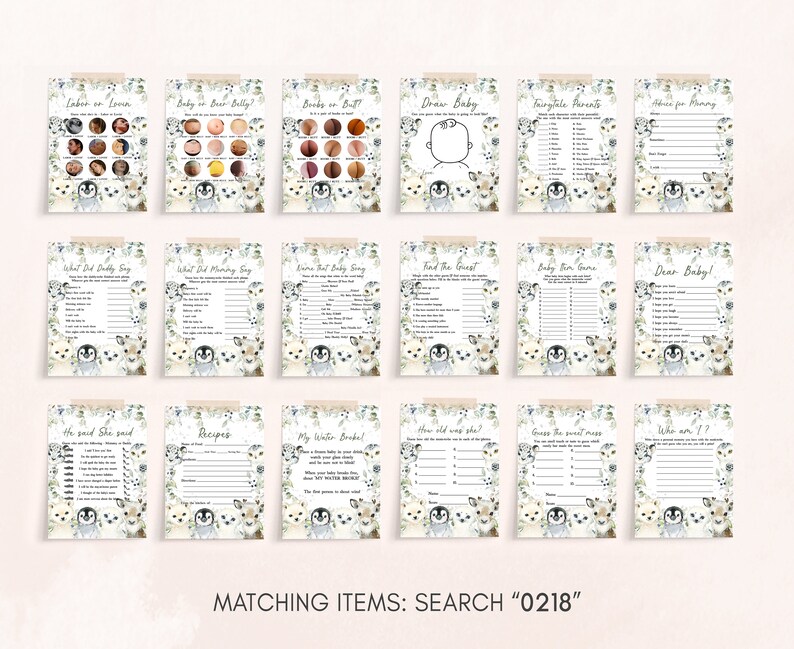 Editable Arctic Animals Baby Shower Games Bundle Winter Baby - Etsy