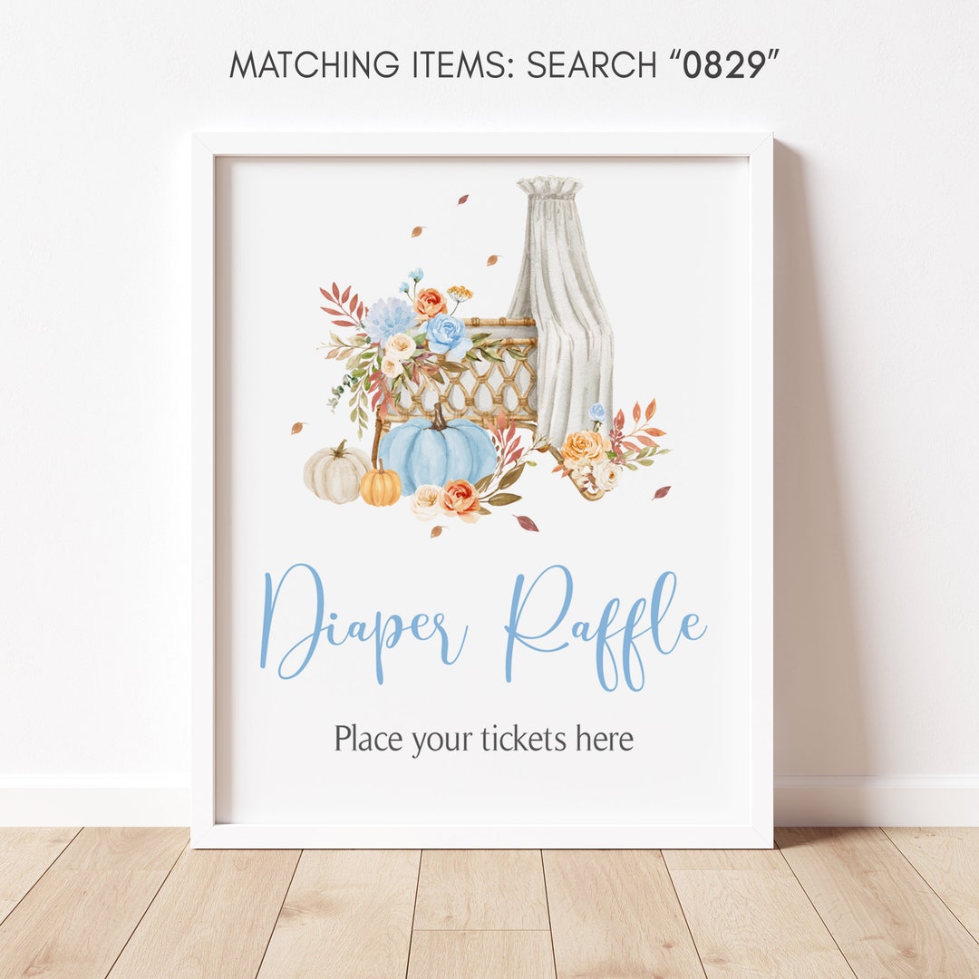 Diaper Raffle Sign Falling in Love Baby Shower, Autumn Blue Floral Crib ...