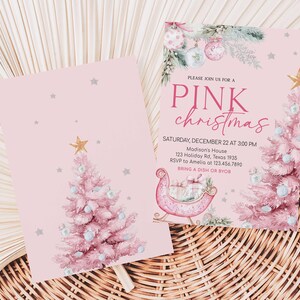 Editable Pink Christmas Party Invitation, Girls Night Out Christmas ...