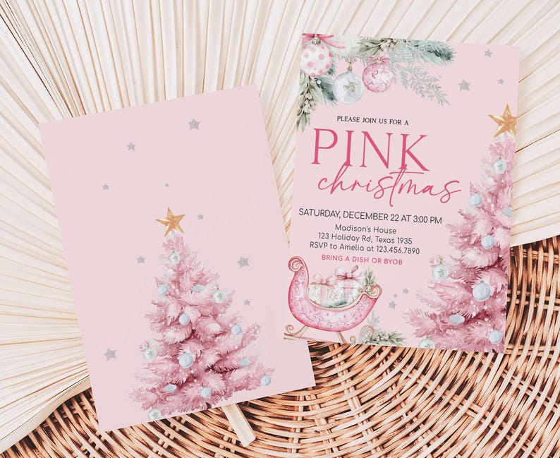 Editable Pink Christmas Party Invitation, Girls Night Out Christmas ...