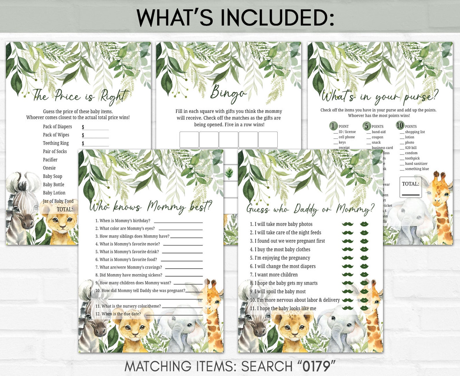 Jungle Baby Shower Game Bundle Safari Animals Baby Shower - Etsy