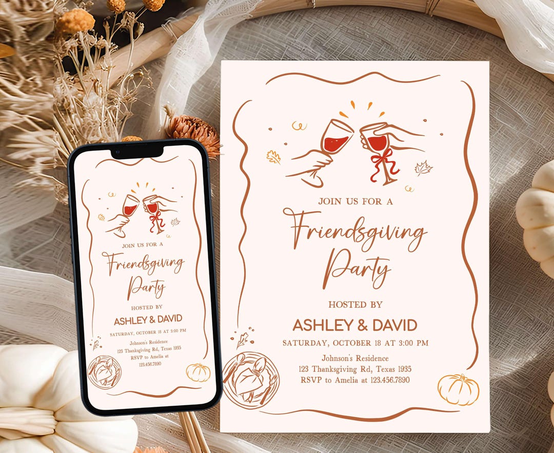 Editable Fall Friendsgiving Party Invitation, Thanksgiving Dinner ...