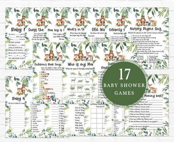 Woodland Baby Shower Games Bundle Greenery Woodland Animals | Etsy