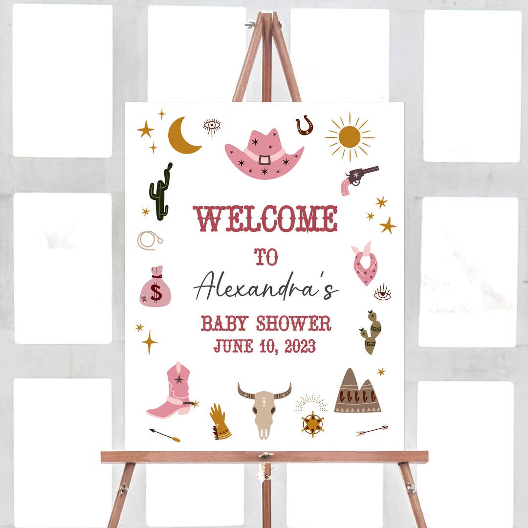Editable Cowgirl Baby Shower Welcome Sign, Girl Western Baby Shower ...