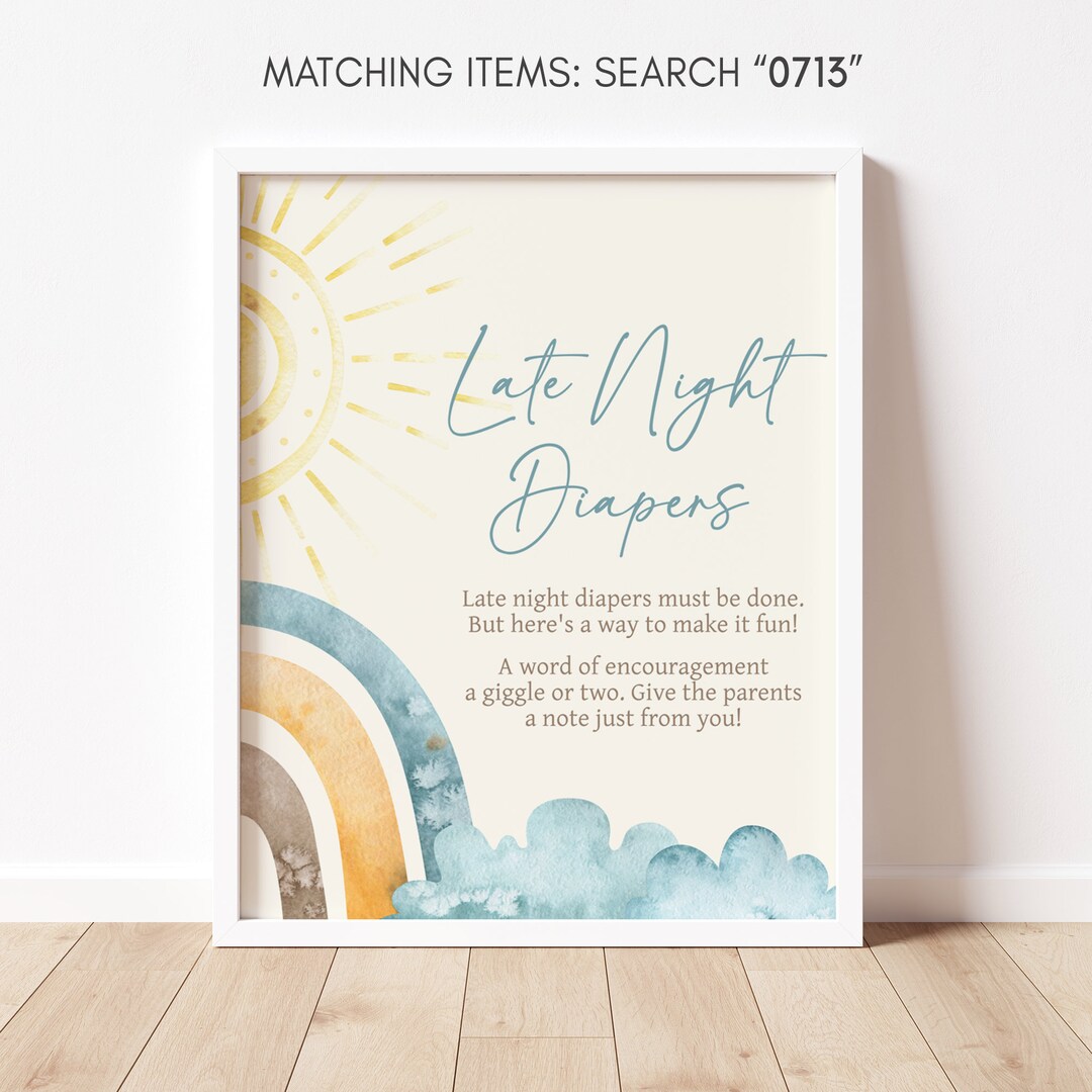 Late Night Diapers Sign Here Comes the Son Baby Shower, Retro Sunshine ...