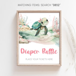 Diaper Raffle Sign Sea Turtle Baby Shower, Pink Under the Sea Baby ...
