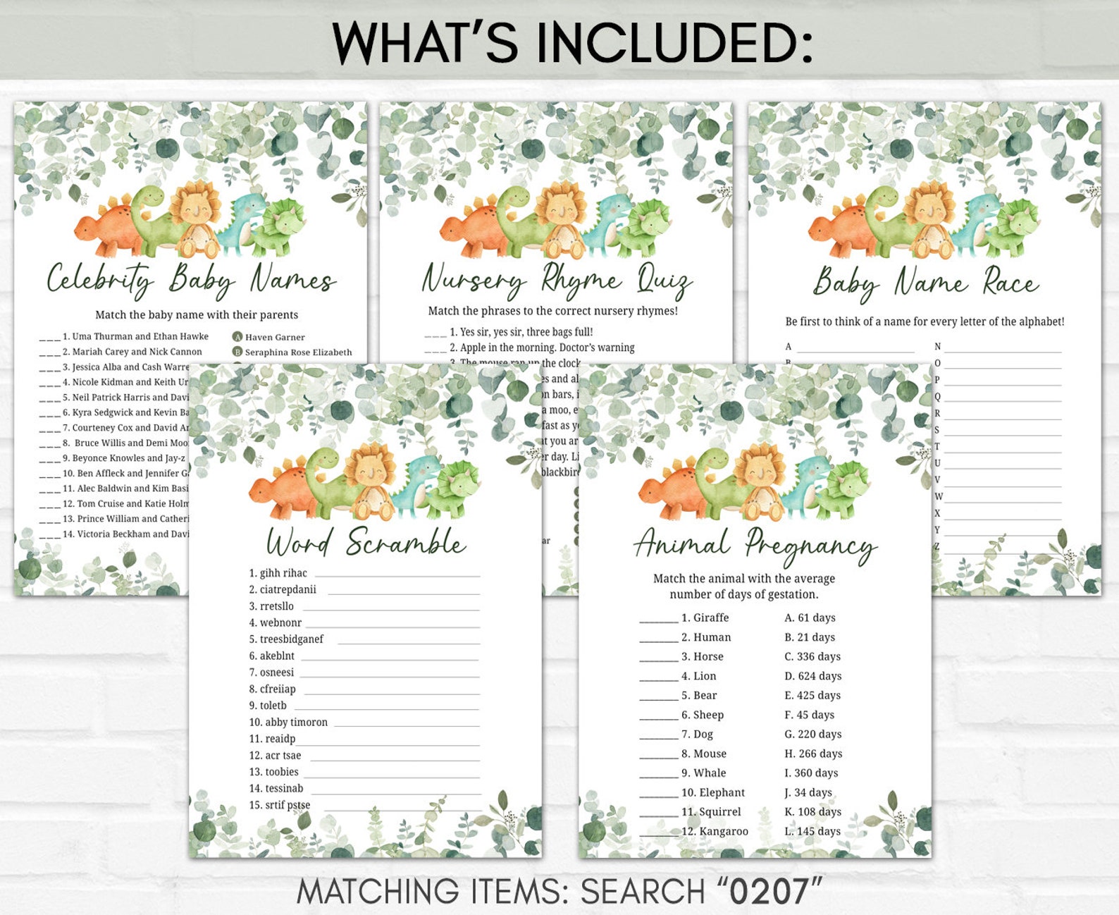 Dinosaur Baby Shower Games Bundle Dino Baby Shower Game Pack - Etsy