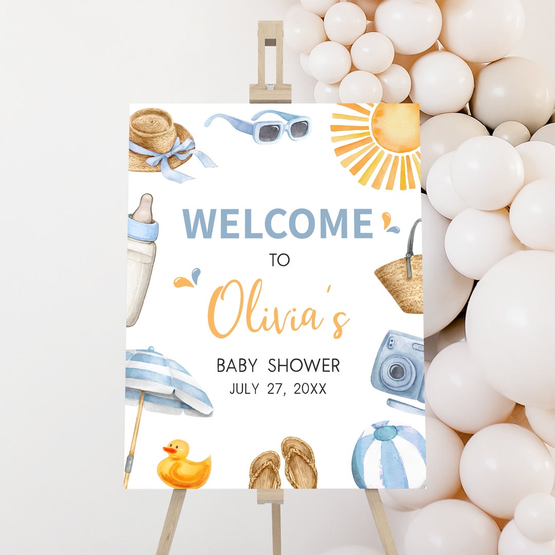 Editable Splish Splash Baby Bash Boy Shower Welcome Sign, Blue Beach ...