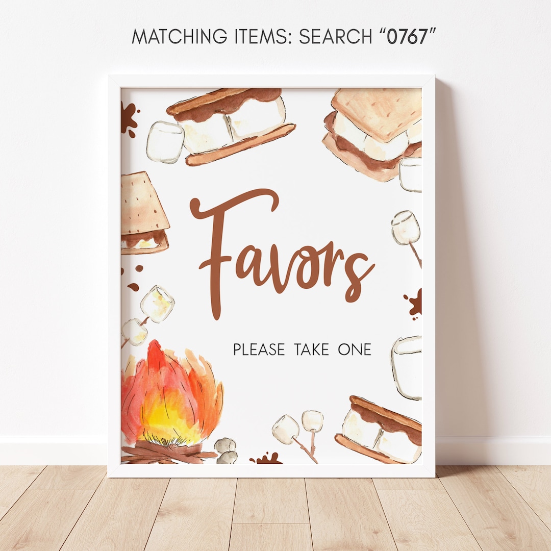 Smore Baby Shower Favors Sign, Bonfire Camping Baby Shower Favor Table ...