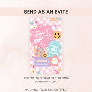 Editable Peace Out Single Digits Birthday Invitation, Retro Checkered ...