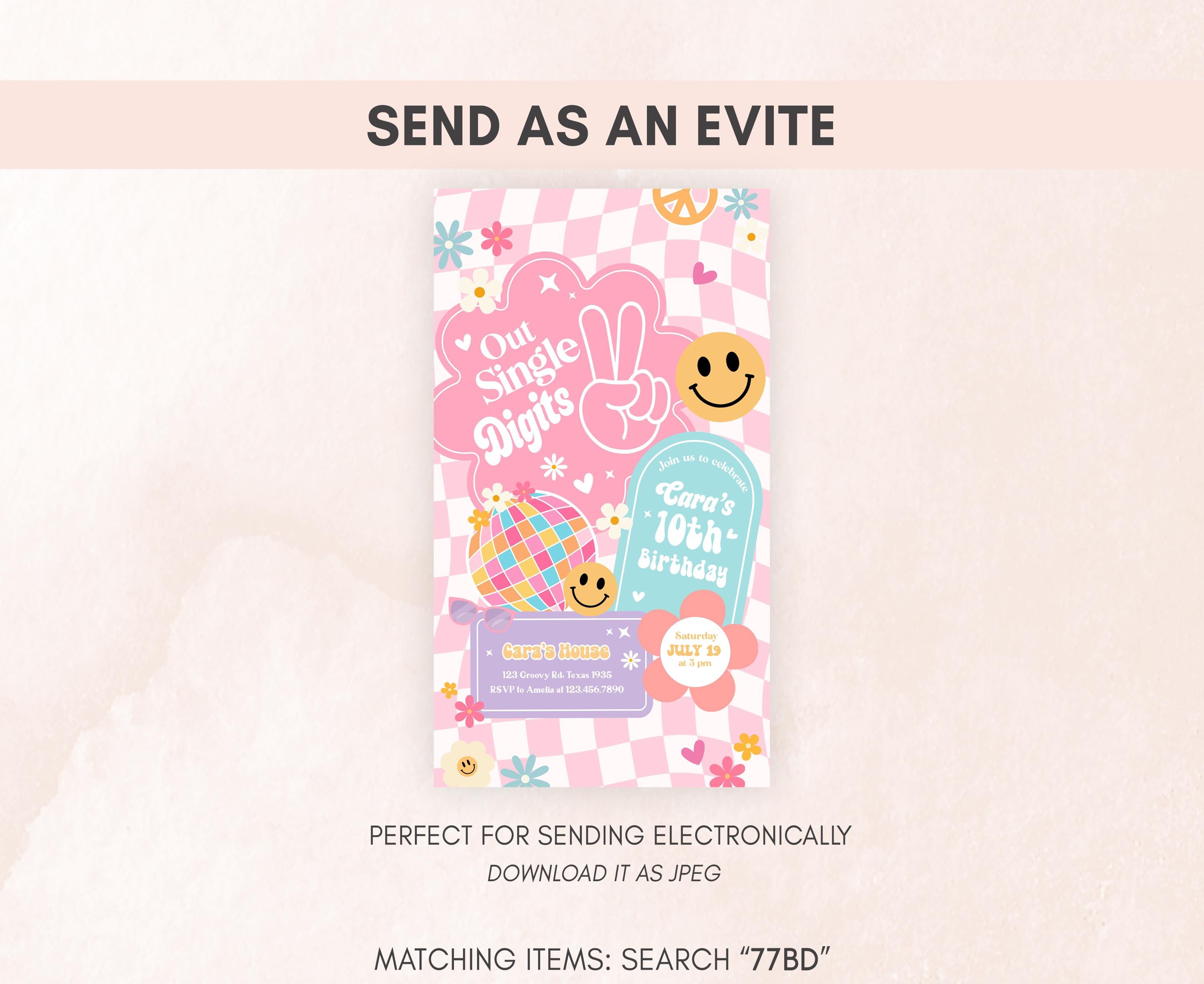 Editable Peace Out Single Digits Birthday Invitation, Retro Checkered ...