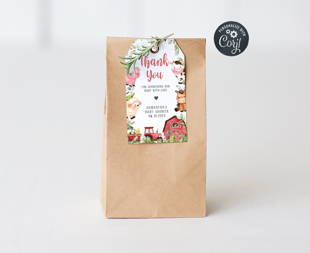 Editable Farm Baby Shower Favor Tags, Red Barnyard Baby Shower Gift Tag ...