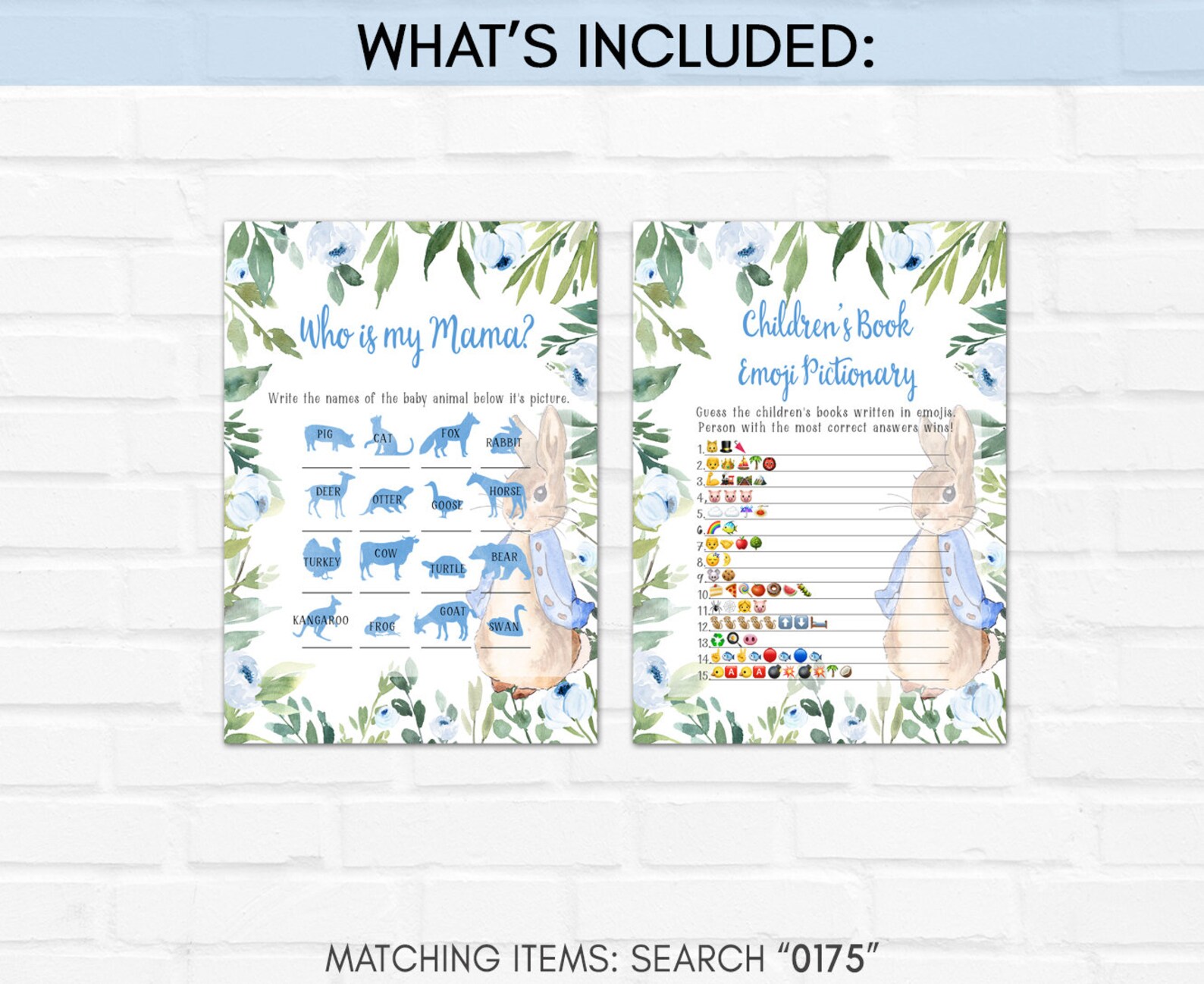 Peter Rabbit Baby Shower Games Printable Blue Peter Rabbit | Etsy