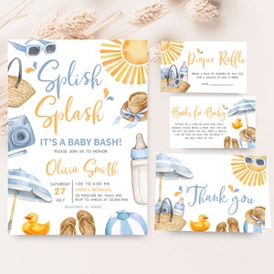 Editable Boy Splish Splash Baby Shower Invitation Bundle, Blue Beach ...