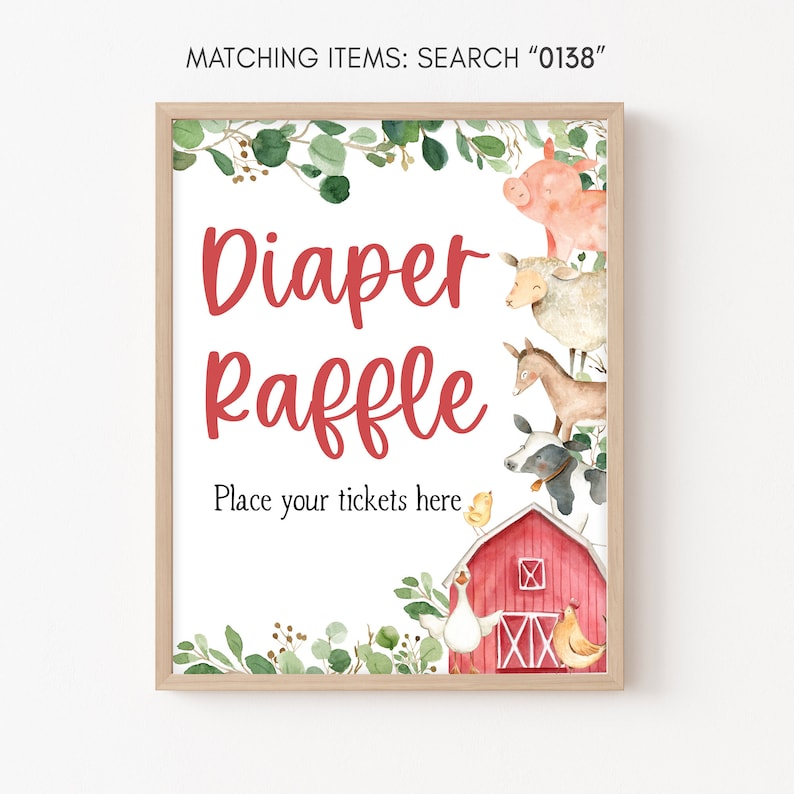 Diaper Raffle Sign Farm Animal Baby Shower Boy Farm Diaper | Etsy