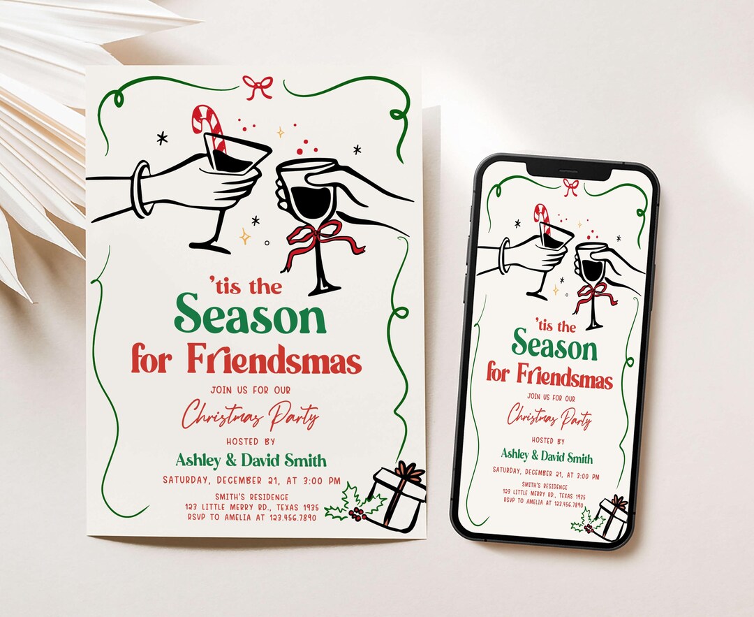 Editable Christmas Party Friendsmas Invitation, Christmas Cocktail Xmas ...