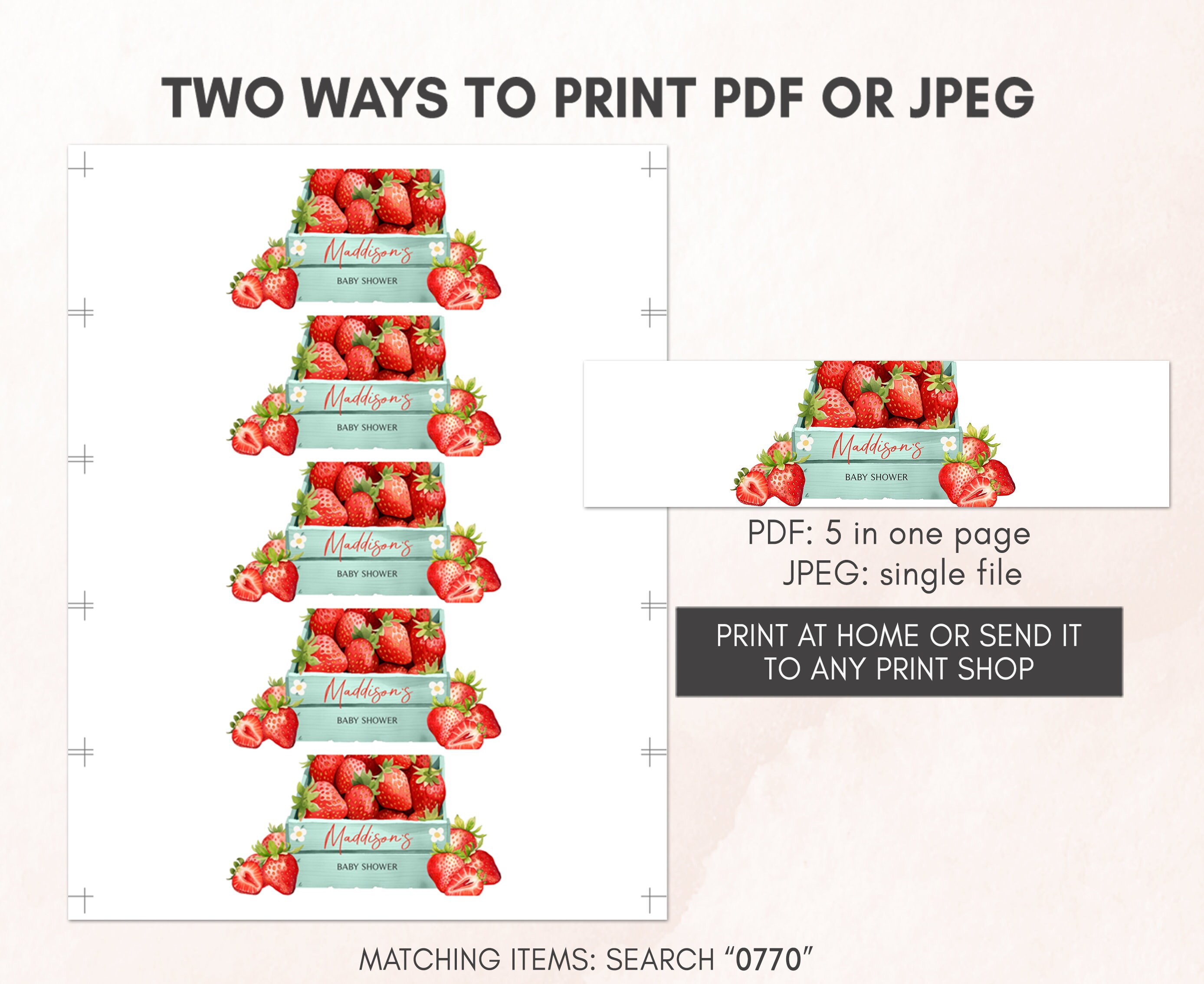 Editable Berry Sweet Baby Shower Bottle Label, Strawberry Baby Shower ...