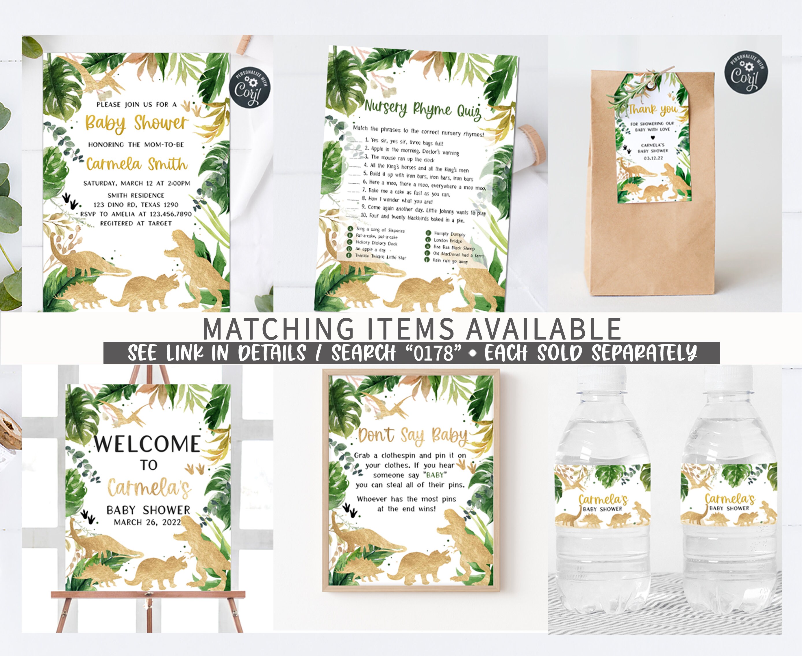 Dinosaur Baby Shower Games Bundle Gold Dino Baby Shower Game - Etsy