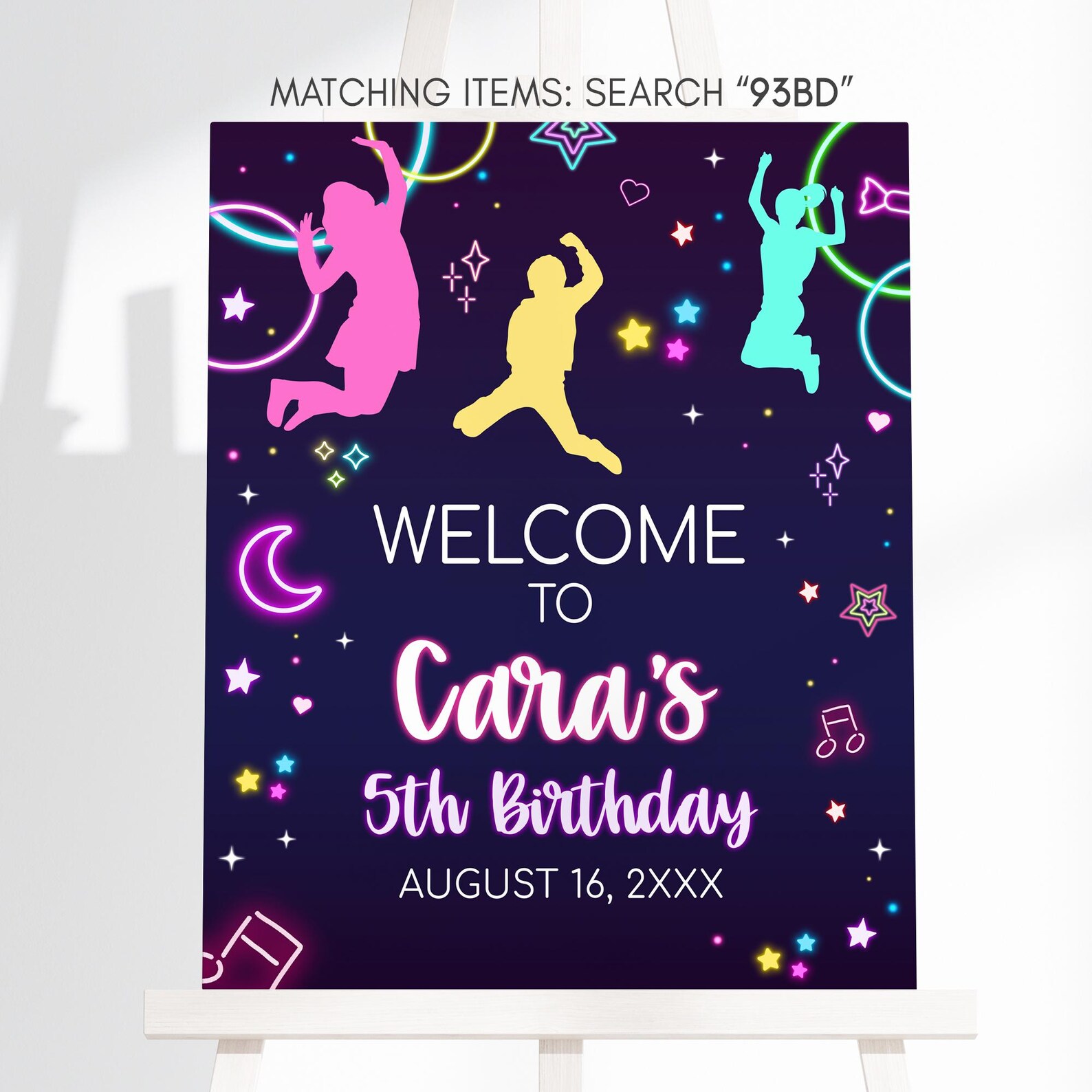 Editable Glow Jump Birthday Welcome Sign, Trampoline Birthday Sign ...