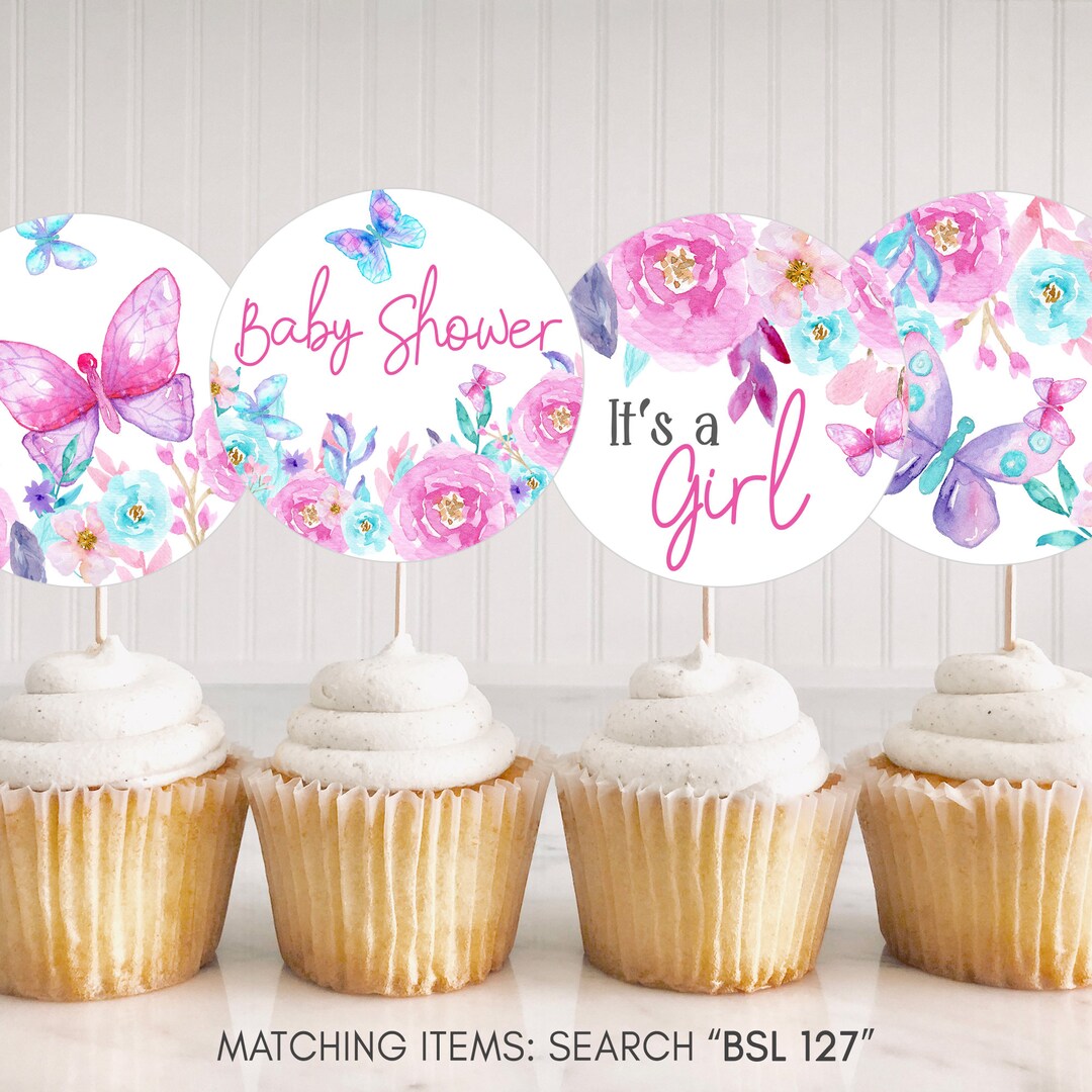 Butterfly Baby Shower Cupcake Toppers, Pink Purple Butterflies Baby ...