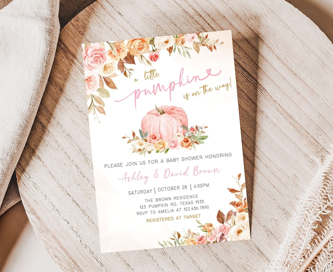 Editable Fall Pink Pumpkin Baby Shower Invitation, Girl Little Pumpkin ...