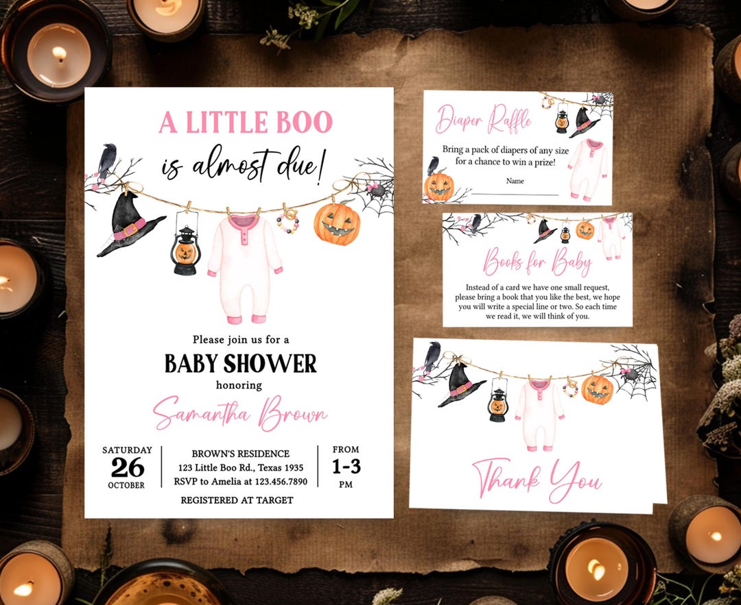 Editable A Little Boo is Almost Due Baby Shower Invitation Bundle, Girl ...