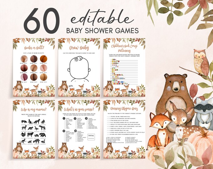 Woodland Animals Baby Shower Games: 40 Game Bundle (digital Download ...