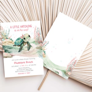 Editable Sea Turtle Baby Shower Invitation Bundle, Pink Under the Sea ...