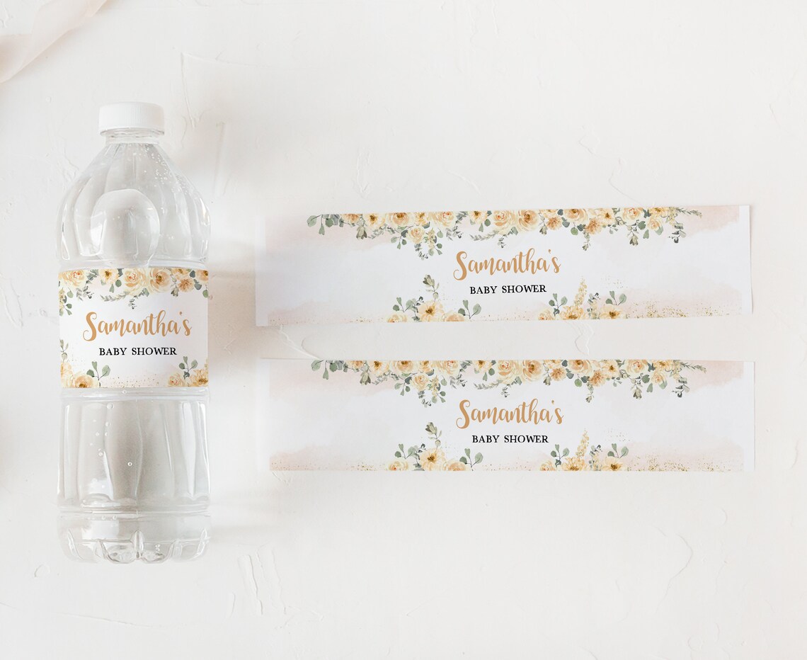 Editable Fall Baby Shower Bottle Labels, Fall Floral Baby Shower Water ...