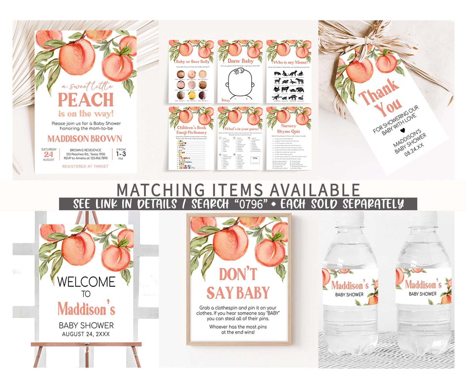 Editable Peach Baby Shower Due Date Calendar, A Sweet Little Peach Baby ...