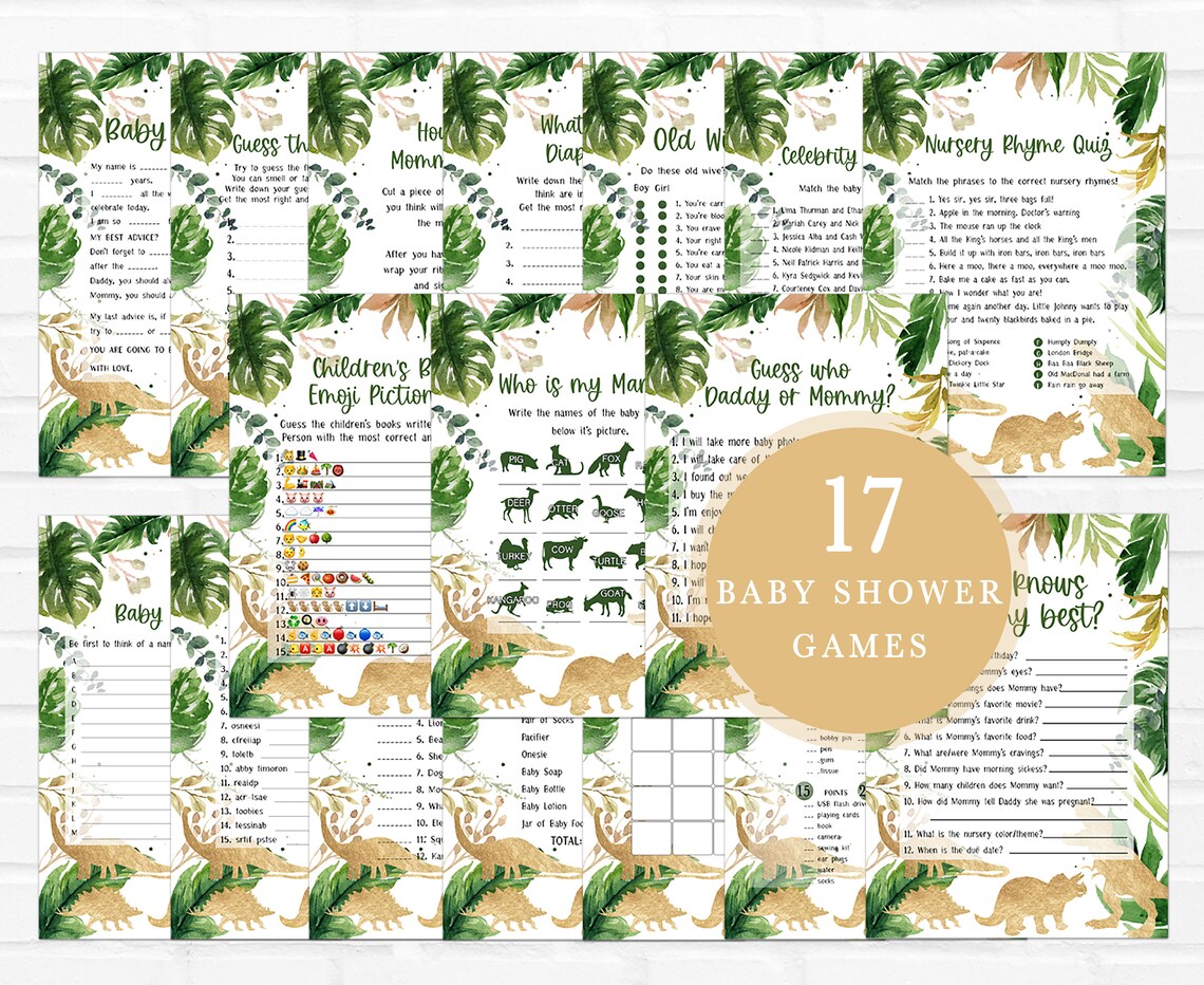 Dinosaur Baby Shower Games Bundle Gold Dino Baby Shower Game - Etsy