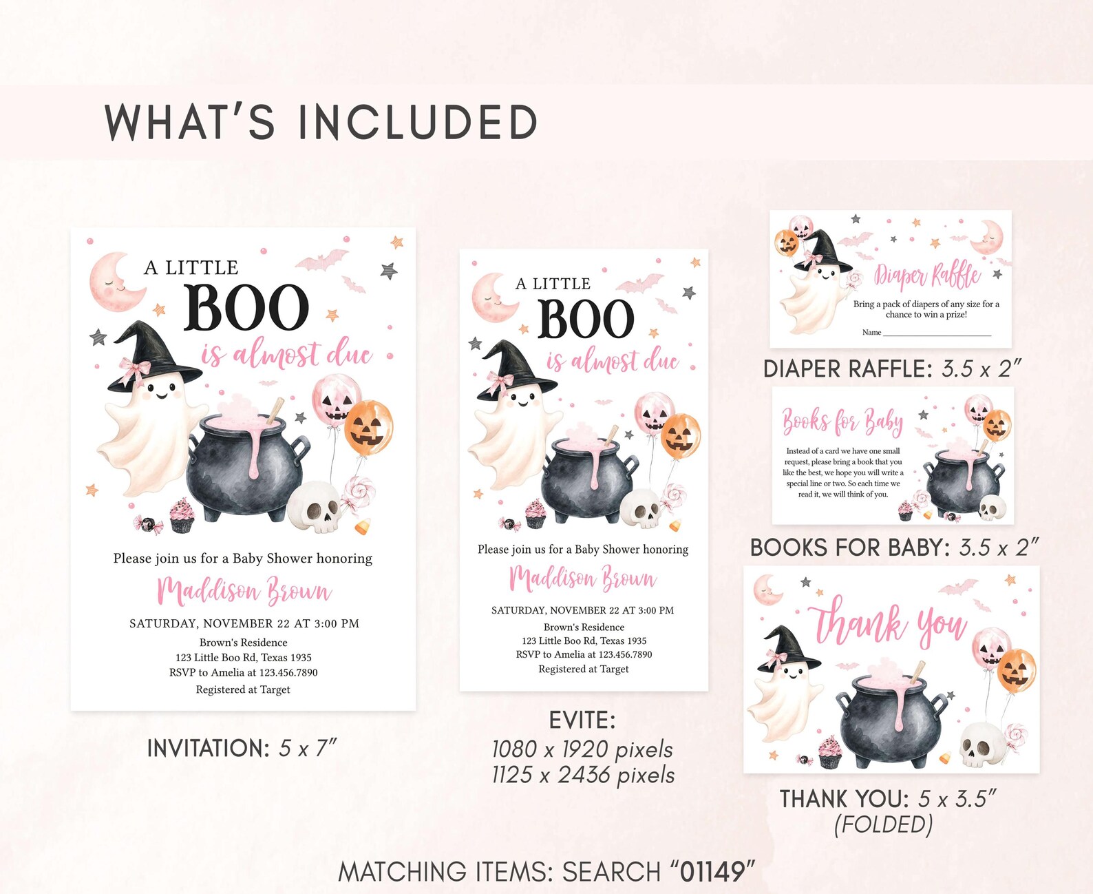 Editable A Little Boo is Almost Due Baby Shower Invitation Bundle, Pink ...