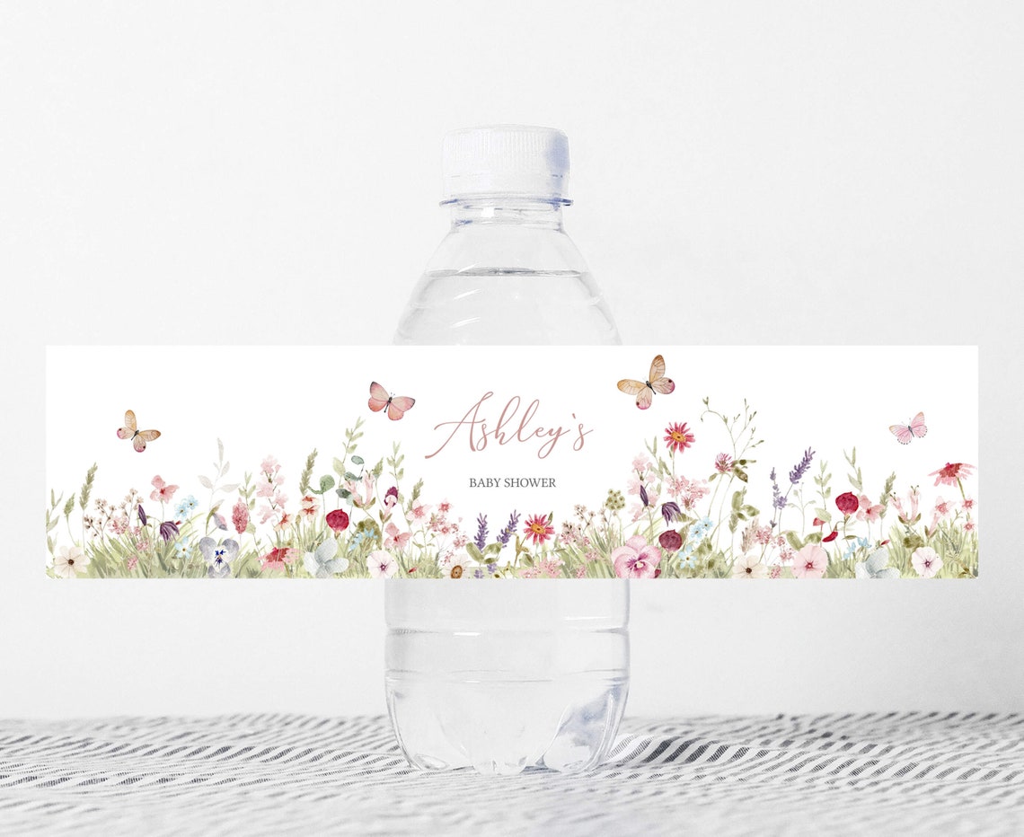 Editable Butterfly Baby Shower Bottle Label, Wildflower Spring Baby ...