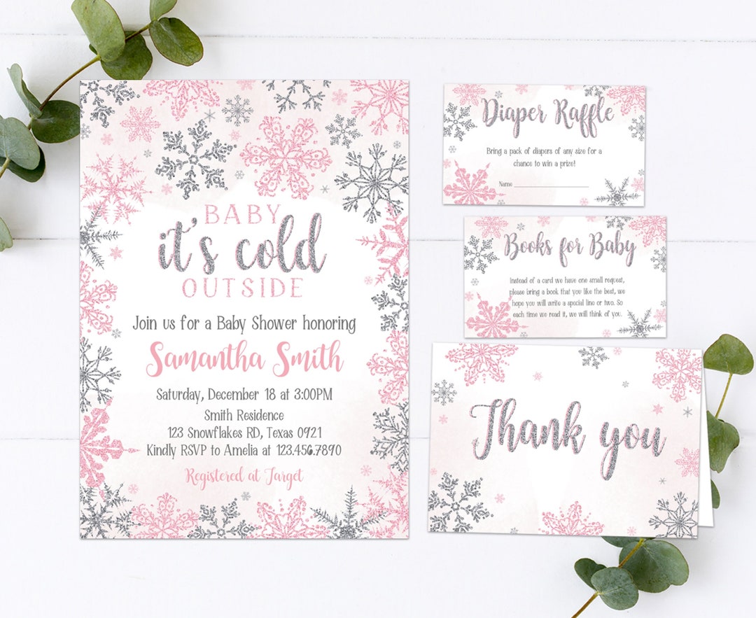Editable Baby Its Cold Outside Snowflake Baby Shower Invitation Set ...