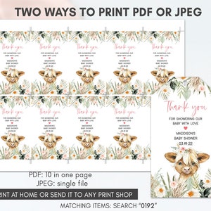 Editable Highland Cow Baby Shower Favor Tag Pink Floral Cow Baby Shower ...