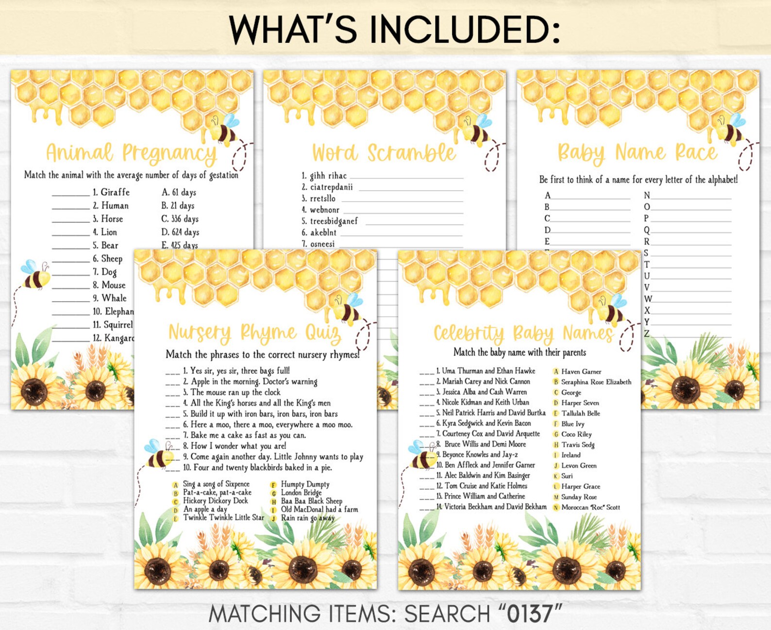 Bee Baby Shower Games Honey Bee Games Pack Printable Baby - Etsy