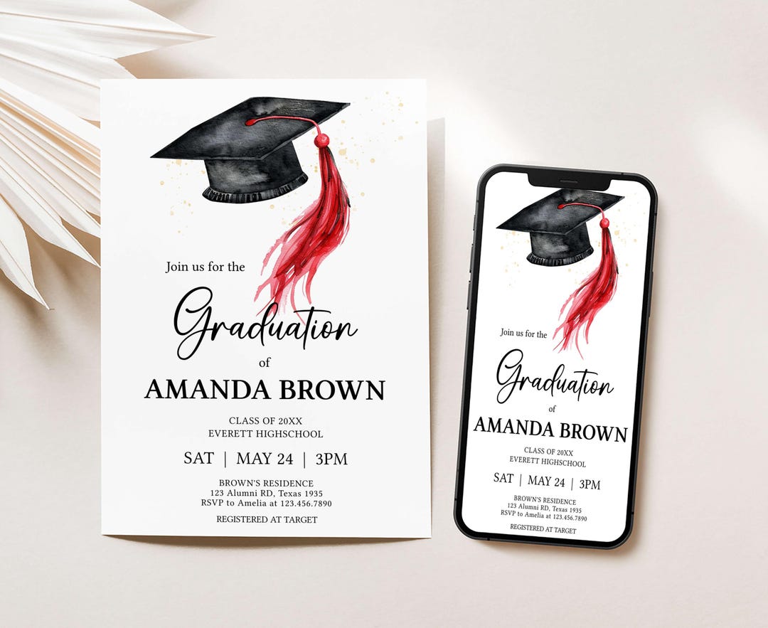 Editable Graduation Party Invitation, Graduation Hat Invitation, High ...