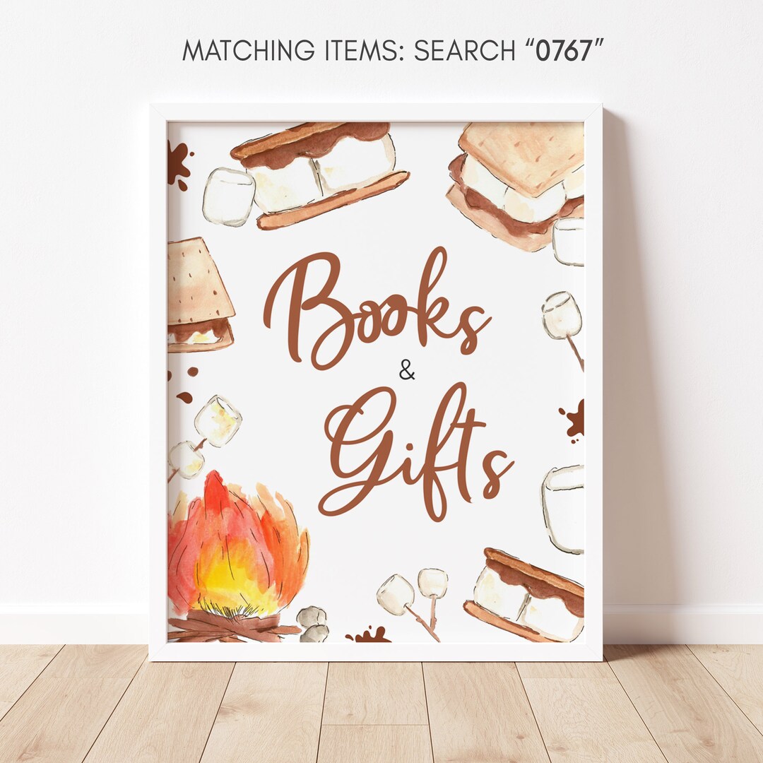 Smore Baby Shower Books and Gifts Sign, Bonfire Camping Baby Shower ...