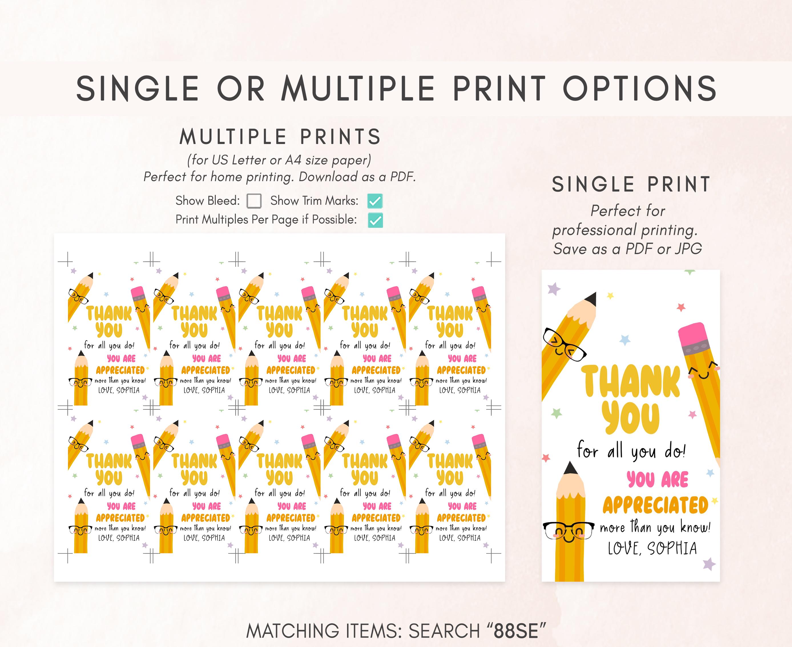 Editable Teacher Gift Tag, Pencil Teacher Appreciation Gift Tags ...