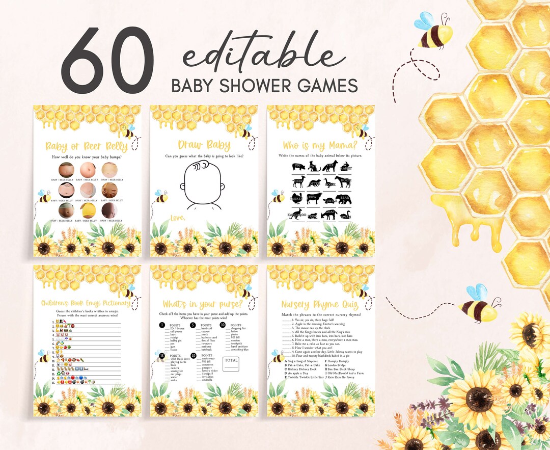 Bee Baby Shower Games, Honey Bee Games Pack, Printable Baby Shower Game ...