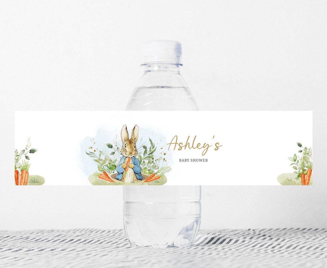 Editable Peter Rabbit Baby Shower Bottle Label, Blue Peter Rabbit Baby ...