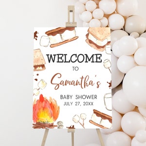Editable Smore Baby Shower Welcome Sign, Bonfire Camping Baby Shower ...